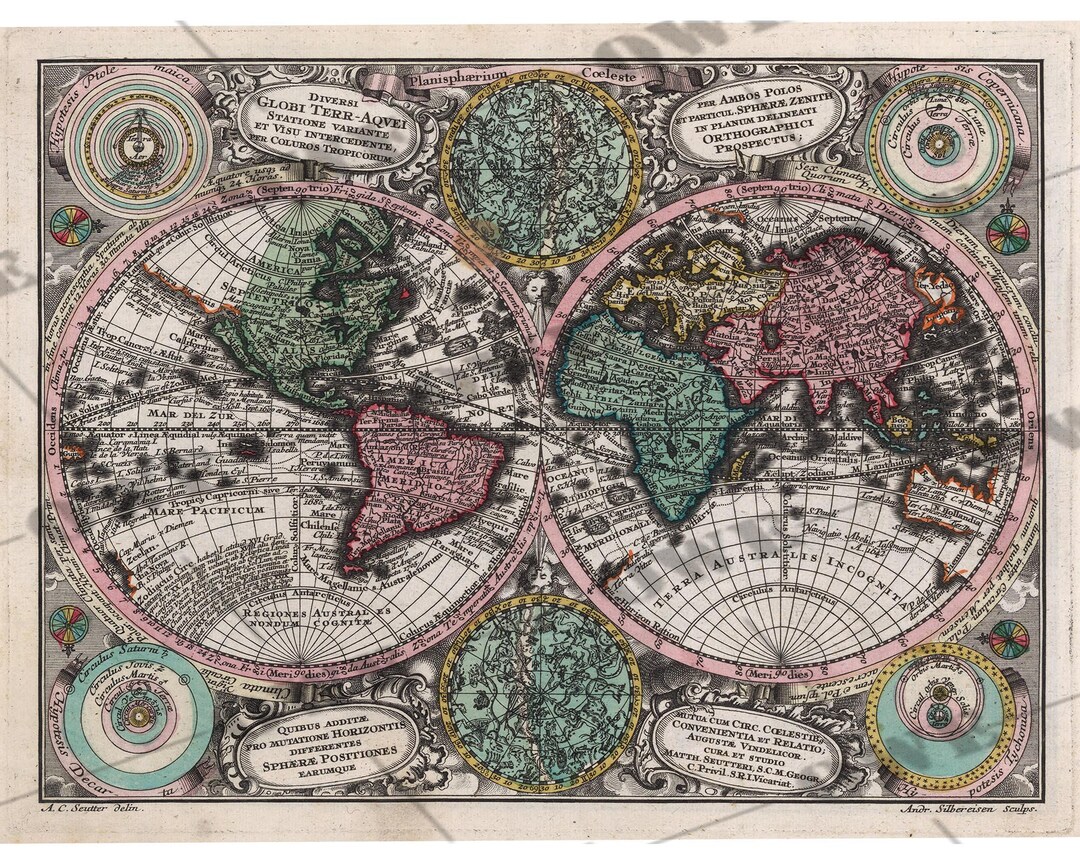 Vintage Poster World Map Dated 1744 - Etsy
