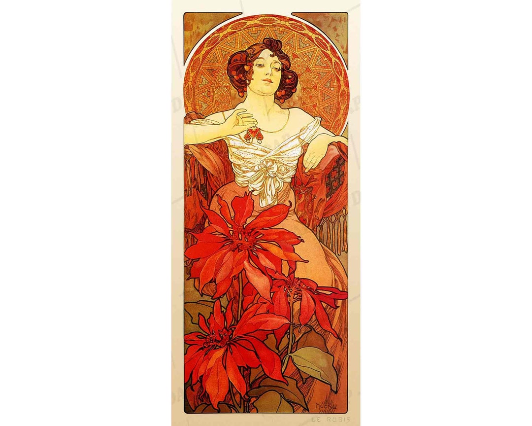 Alphonse Mucha Wall Decor- Art Nouveau Print - Precious Stones Ruby ...