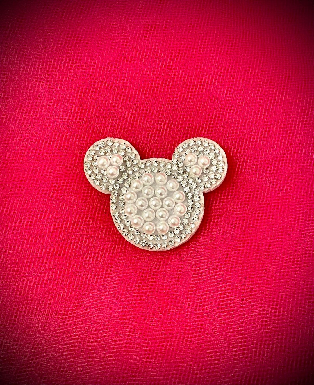 Small Mickey Mouse Head Clear Crystal Rhinestone Pearl Applique Felt ...