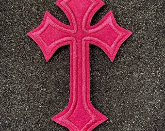 Pink Velvet Embroidered Iron on Cross Applique Christian Jesus | Etsy