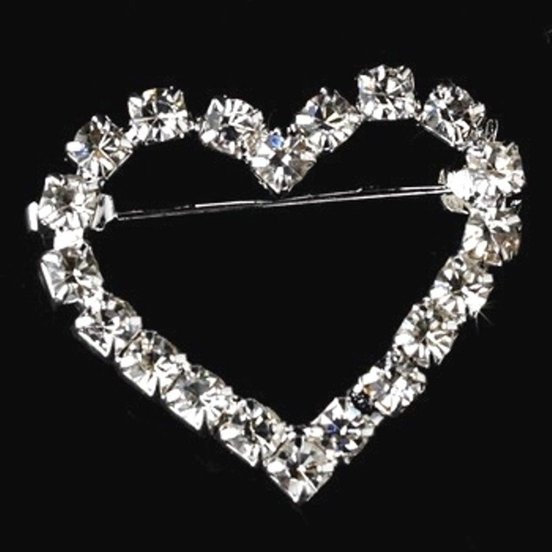 Crystal Rhinestone Heart Brooch Silver Setting Pin Petite Love Jewelry ...