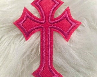 Pink Velvet Embroidered Iron on Cross Applique Christian Jesus | Etsy