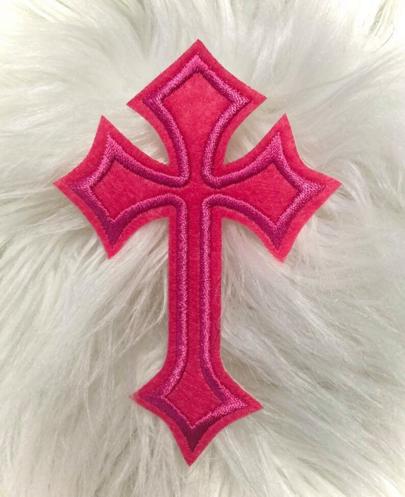 Fuchsia Pink Velvet Embroidered Iron on Cross Applique - Etsy