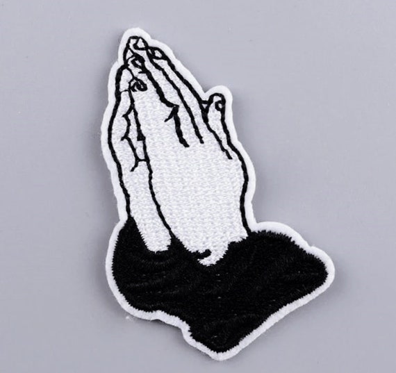 Praying Hands Embroidered Iron on Applique Patch Black & White | Etsy