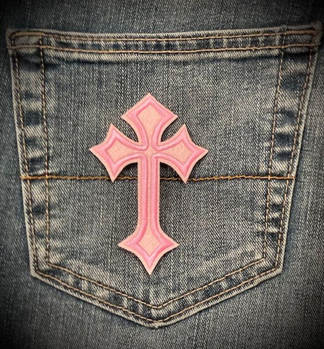 Pink Velvet Embroidered Iron on Cross Applique Christian Jesus DIY ...