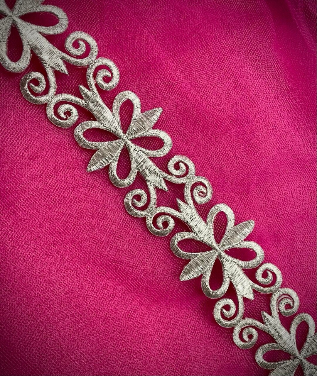 Silver Metallic Embroidered Scroll Trim Iron on Victorian Elegant 1.75 ...