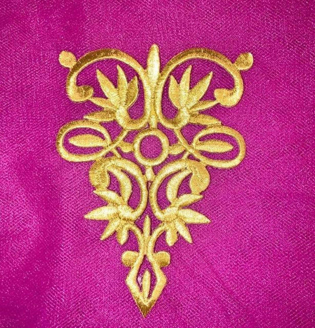 Gold Embroidered Iron on Applique Scroll Vine Motif Patch Small Yoke ...