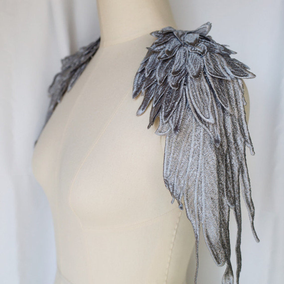Large Grey Lace Angel Wing Appliques Mirror Pair Set of 2 - Etsy