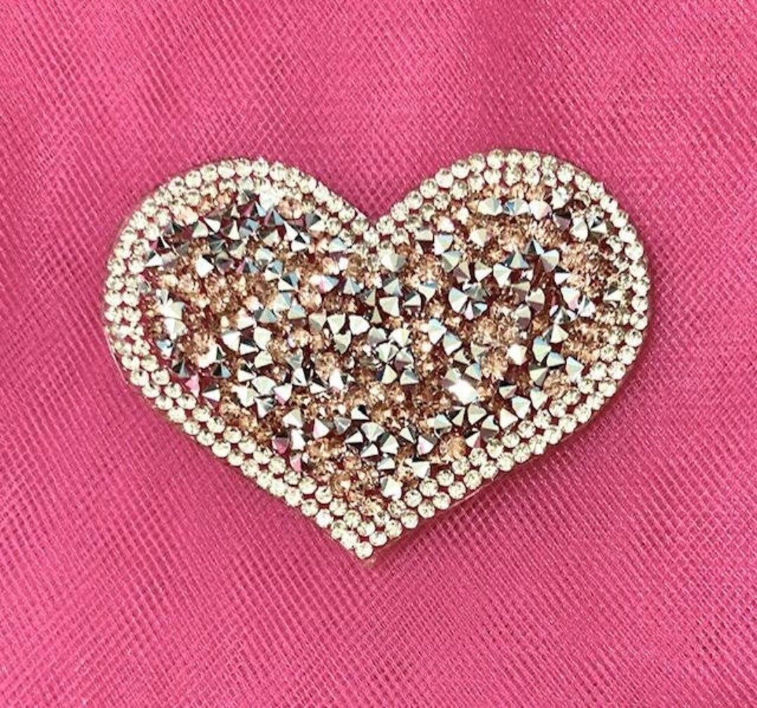 Silver Crystal Pink Rhinestone Heart Clear Patch Iron on Applique 2.5 ...