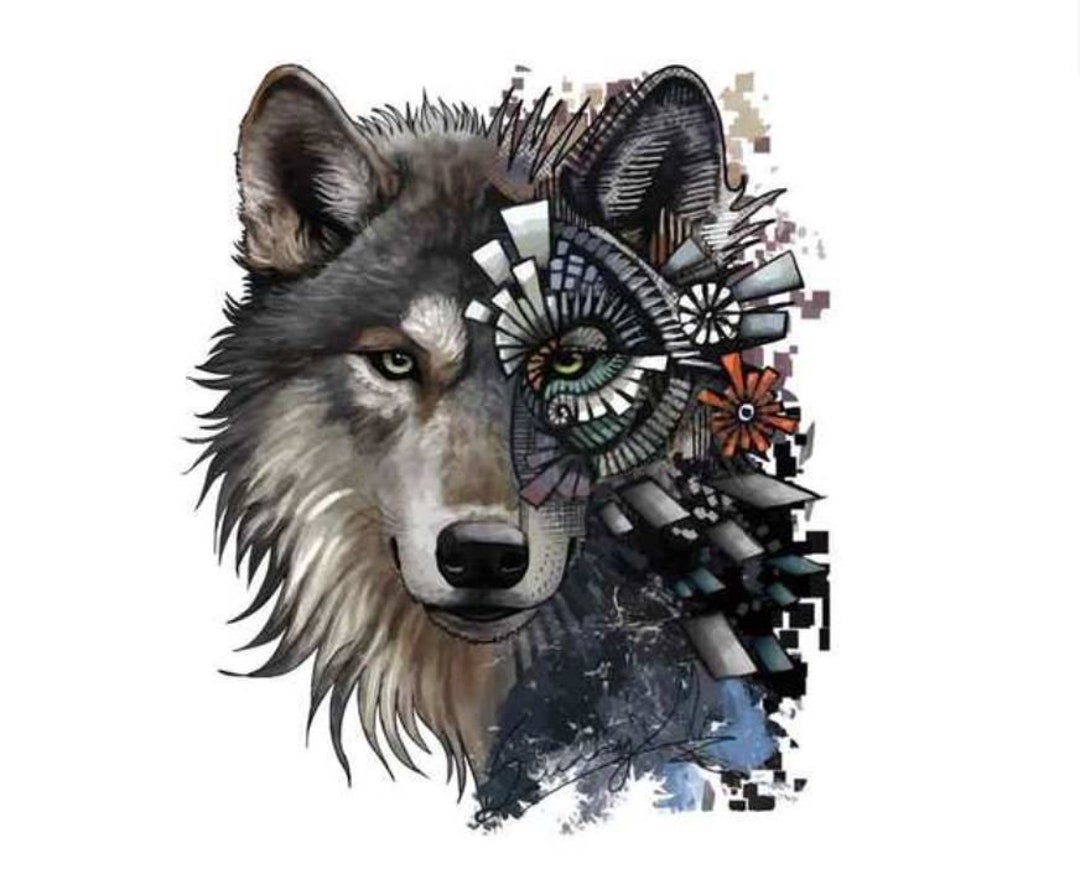 Large Abstract Wolf Face Patch Iron on Applique DIY Transfer 9 - Etsy