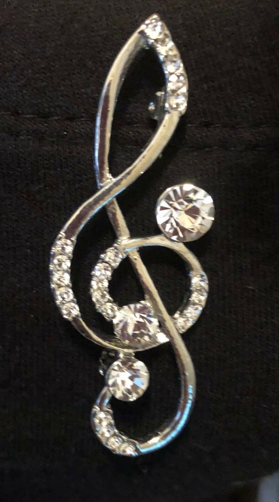 Gorgeous Music Note Crystal Rhinestone Brooch Silver Pin Jewelry 2.5 G ...