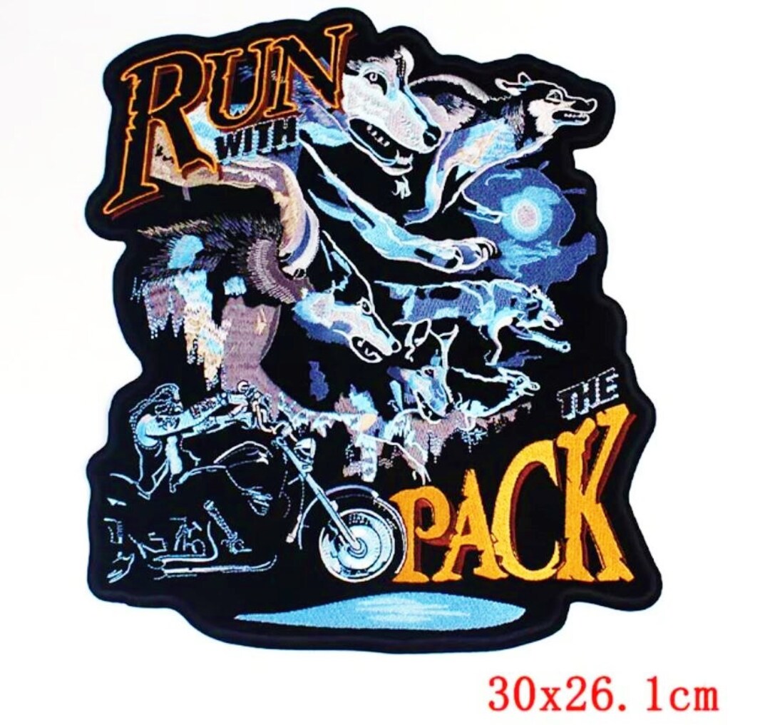 Large Wolf Biker Patch Iron on Embroidered Jacket Applique 12 Run With ...