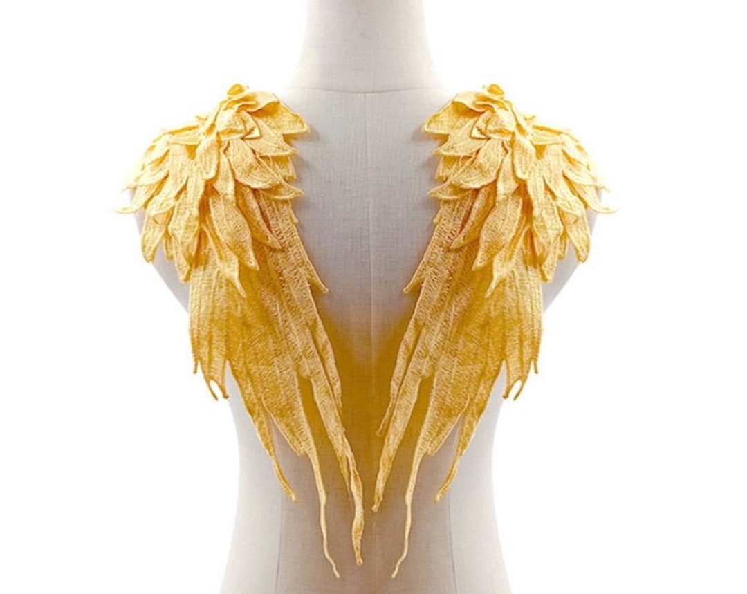 Large Yellow Lace Angel Wing Appliques Mirror Pair Set of 2 Shoulder 3D ...