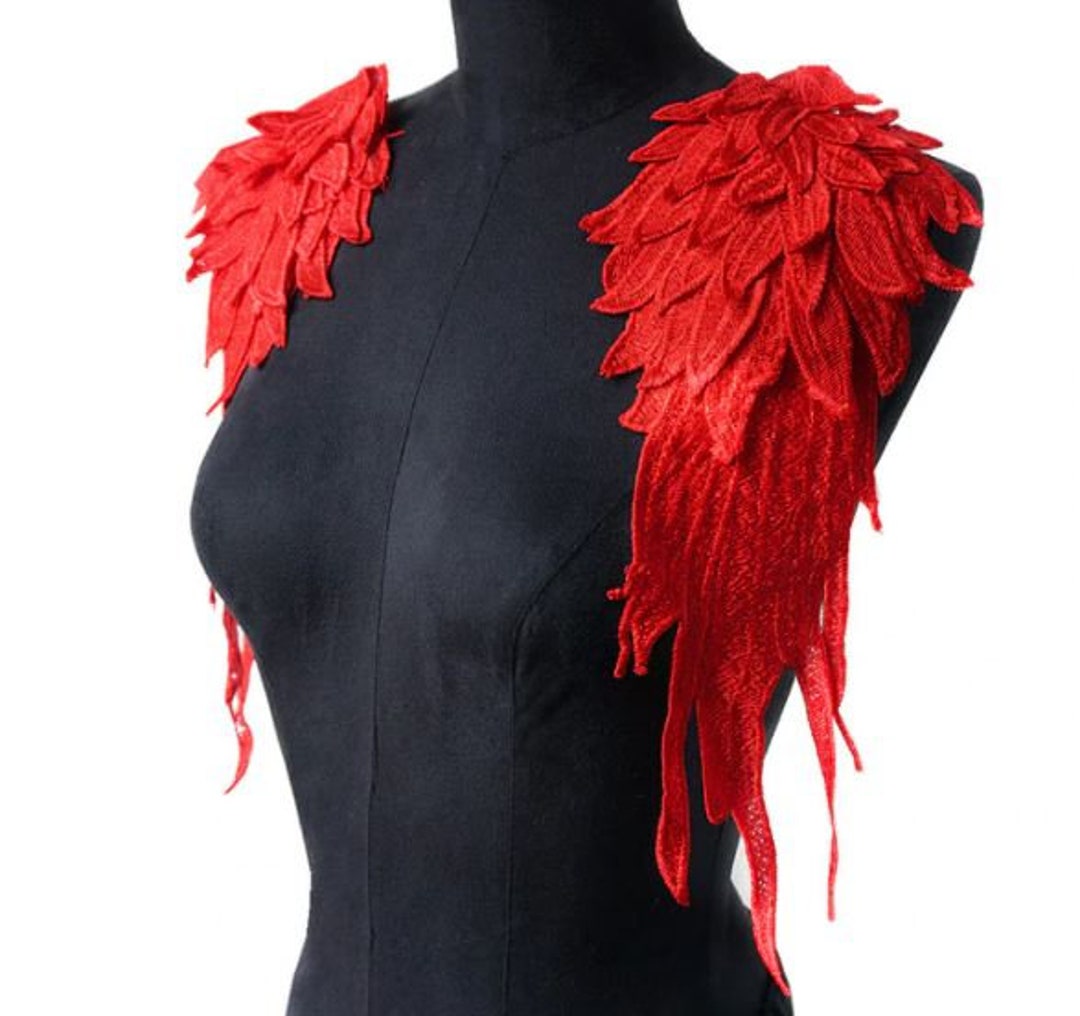 Large Red Lace Angel Wing Appliques Mirror Pair Set of 2 Shoulder 3D ...