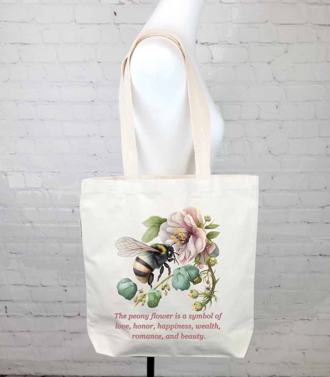 Spring Flower Save the Bees Canvas Tote Bag , Eco Friendly Totes, Daily ...