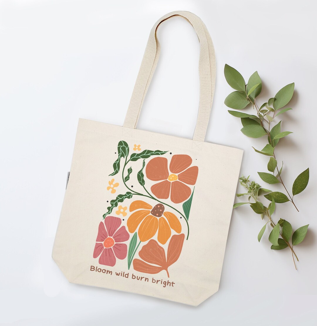 Bloom Wild Burn Bright Tote Bag, Boho Daisy Canvas Tote Bag, Eco ...