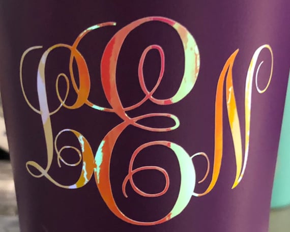 Holographic Monogram Vinyl Decal Script Style CUSTOM SIZES - Etsy