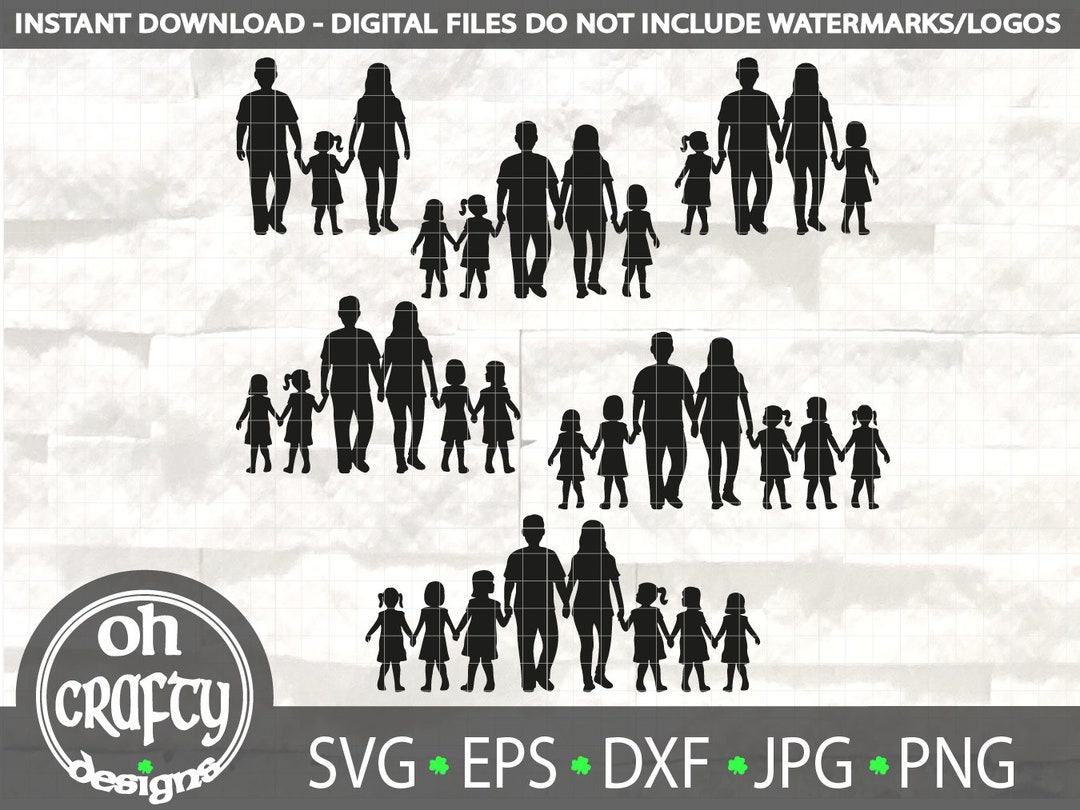 Father Mother and Daughters Svg, Dad Mom Girls Silhouettes, Sisters Svg ...