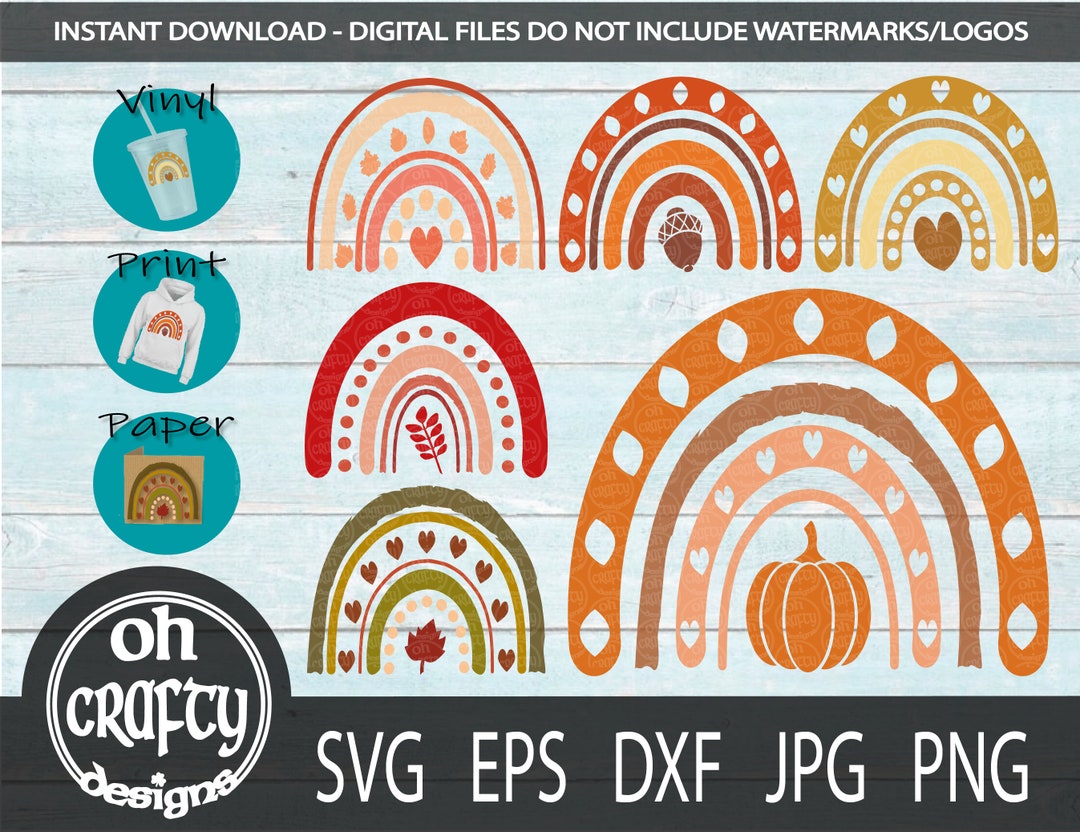 Boho Rainbow Bundle, Boho Rainbow Svg, Fall Rainbow Cut File, Autumn ...