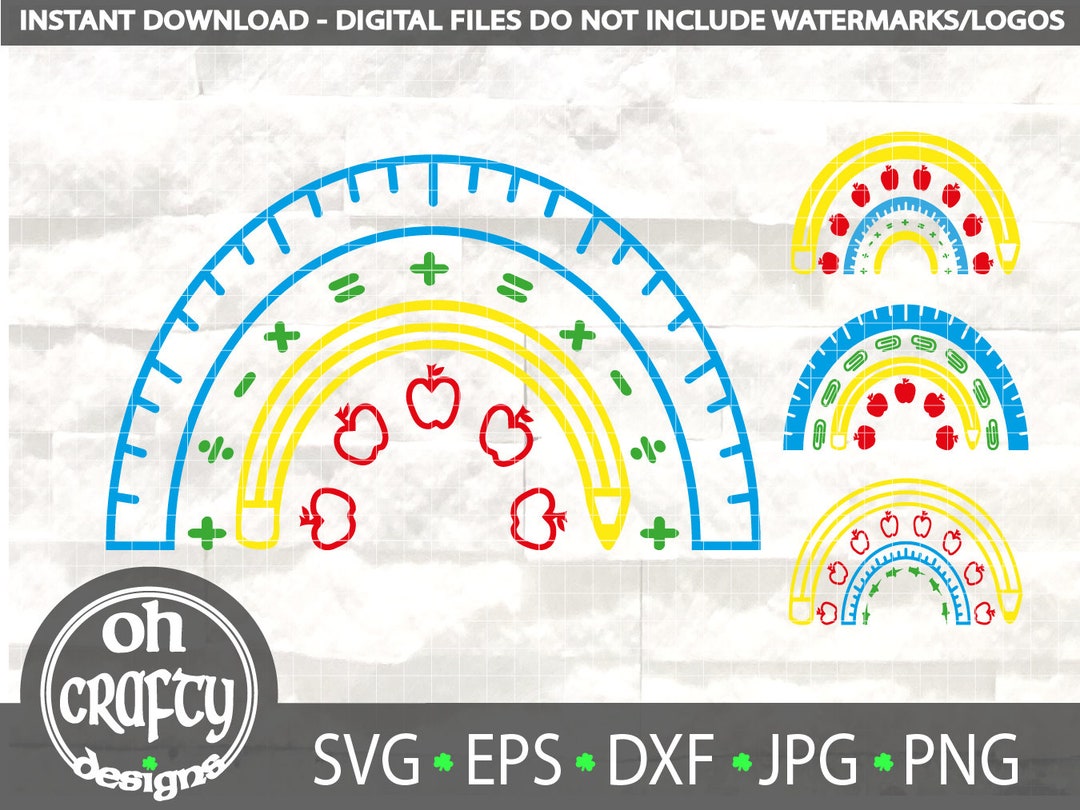 School Teacher Rainbow Svg, Rainbow Bundle, Pencil Ruler Apple Svg ...