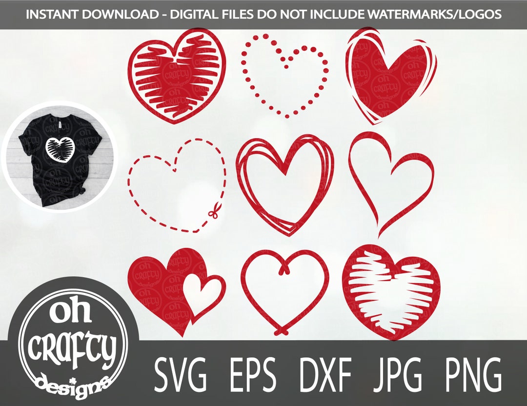 Heart Svg Bundle, Hand Drawn Heart Svg, Doodle Heart Svg File, Heart ...