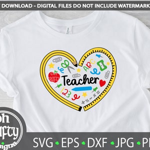 Teacher Heart Svg, School Supplies Svg, Pencil Ruler Apple Crayon Svg ...