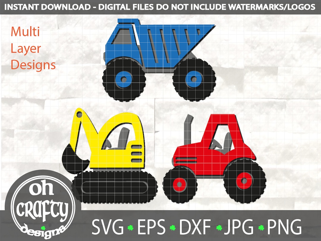 Tractor, Digger, Dumper Truck Svg, Construction Svg, Farm Vehicles Svg ...