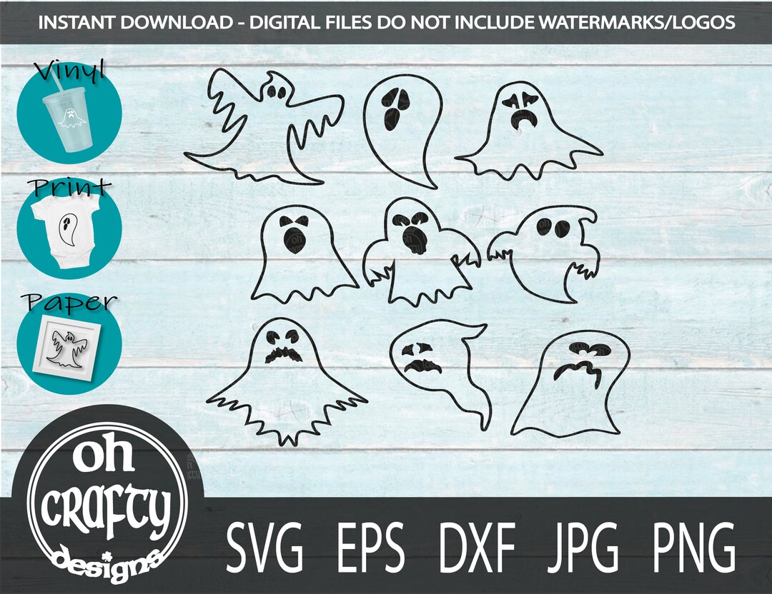 Scary Ghost Svg Bundle, Halloween Ghost Svg, Ghost Outline Clip Art ...