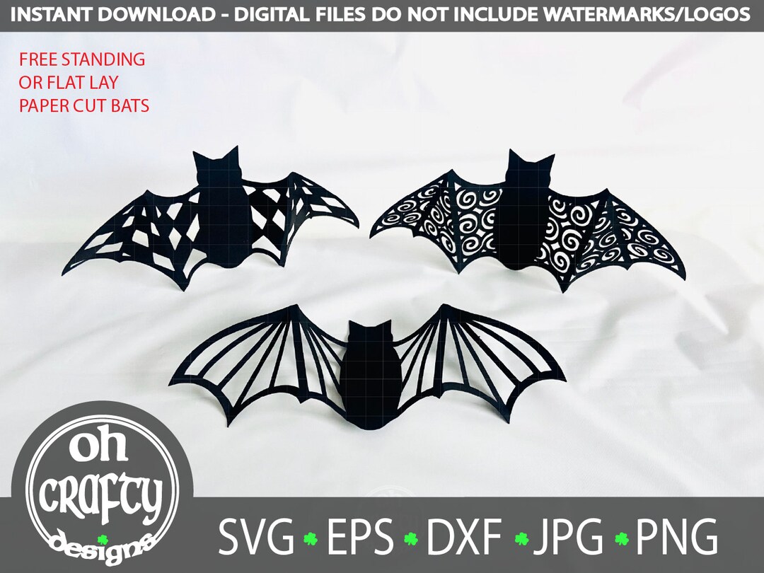 Bat Svg Bundle, 3D Bat Decor, Check Swirl Line Bat, Pattern Bat Paper ...