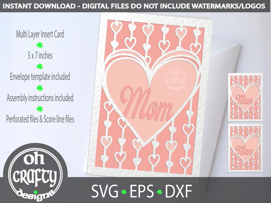 Heart Card Svg, Insert Card, Mom Card Template, Mam Card Cutfile ...