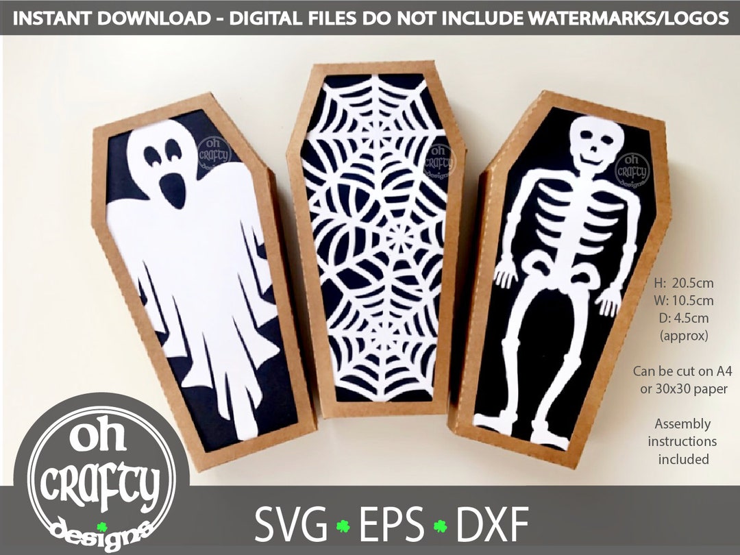 Halloween Treat Box, 3D Svg Bundle, Candy Holder Cut File, Coffin ...