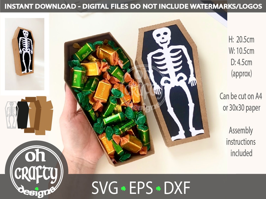 Halloween Treat Box 3D Svg, Skeleton Candy Holder Cutfile , Coffin ...