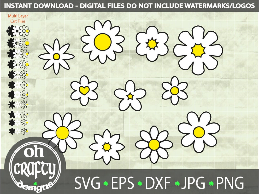 Daisy Svg Bundle, Layered Svg, Cartoon Daisies, Floral Svg, Spring ...
