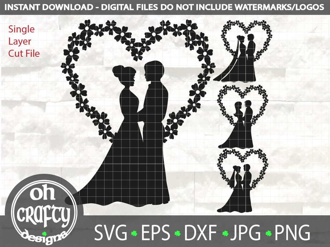 Mr and Mrs Papercut, Bride and Groom Floral Heart Svg, Wedding Couple ...