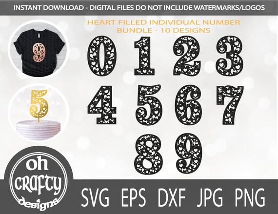 Heart Filled Number Svg Bundle Birthday Number Bundle - Etsy