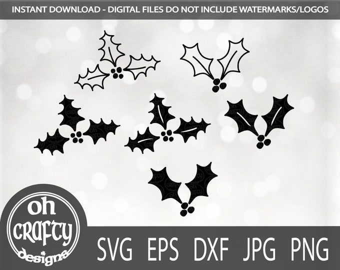 Holly Outline SVG PNG Dxf, December Birth Flower SVG, Christmas Berry ...
