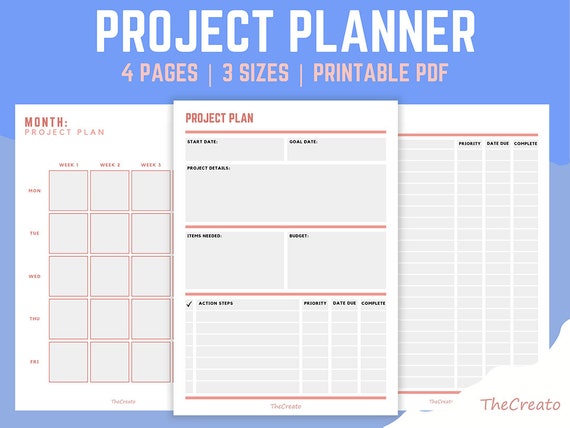 Project Planner Printable PDF Project Journal Task Tracker | Etsy