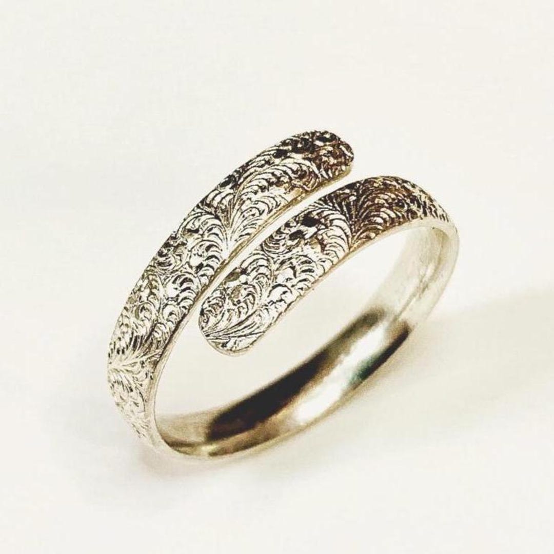 Sterling Silver Embossed Ring, Silver Thumb Ring, Silver Wrap Ring ...