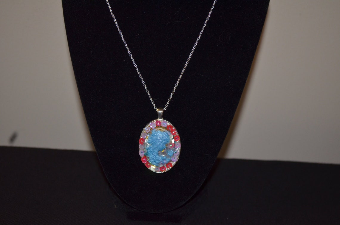 Unique Cameo Pendant Modern Cameo Floral Cameo Glitter | Etsy