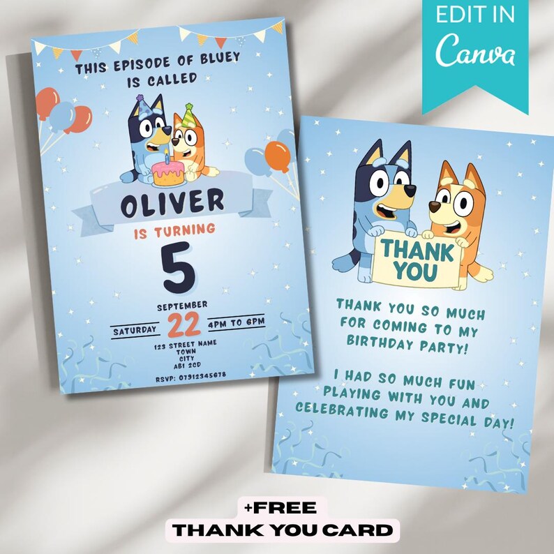 Editable Bluey Birthday Invitation Canva Template Instant Download ...