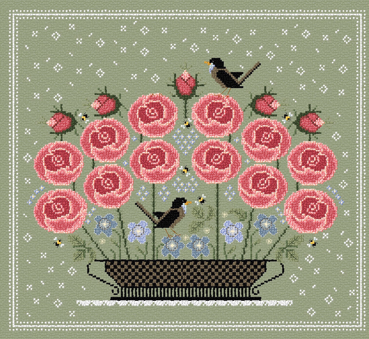 Digital Instant Download, PDF Needlepoint Pattern, Roses and Birds ...