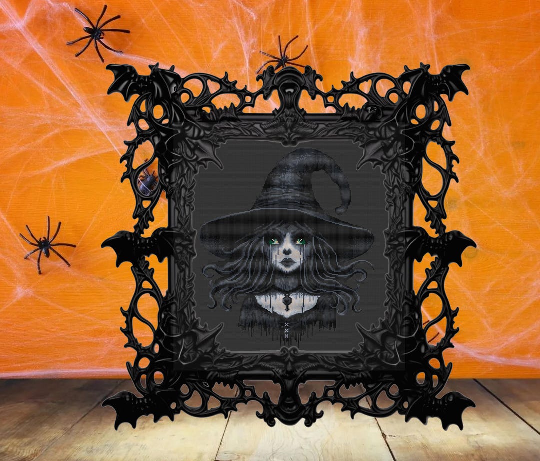 Halloween Witch Girl- Witch Cross Stitch, Spooky Gothic Cross Stitch ...