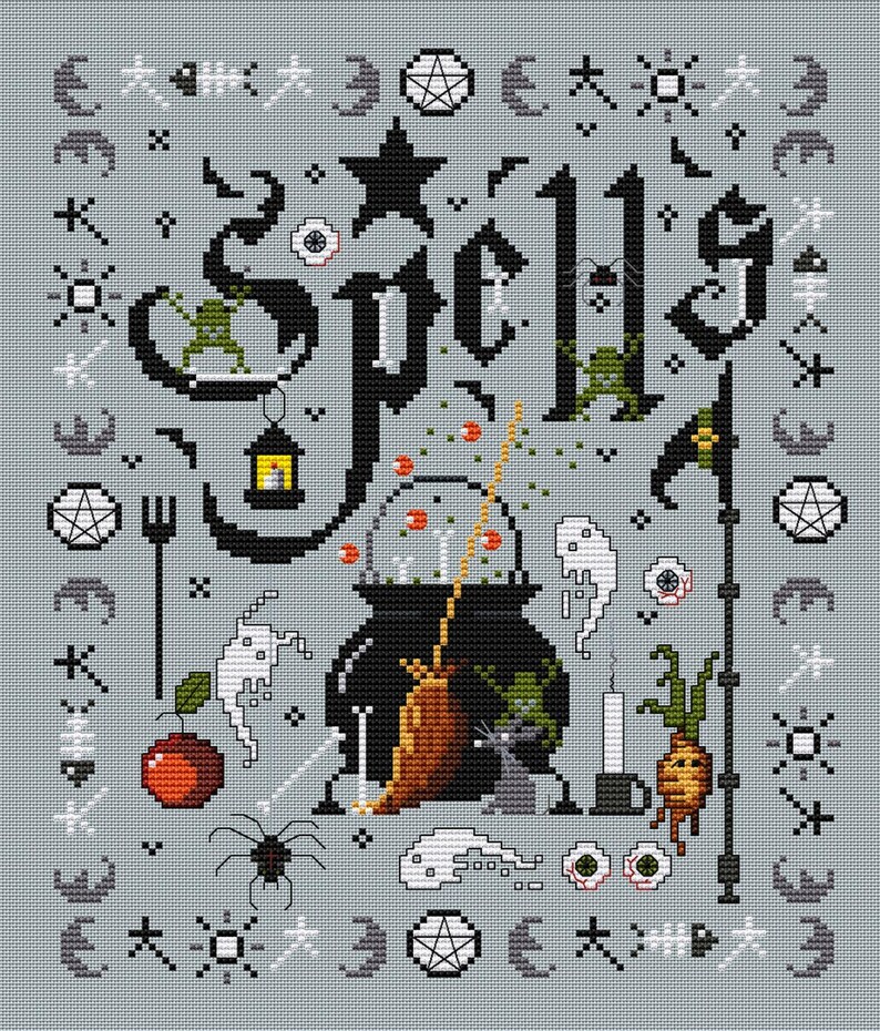 PDF DIGITAL Chart-magic Spells-halloween Cross Stitch,witch,pumpkins ...