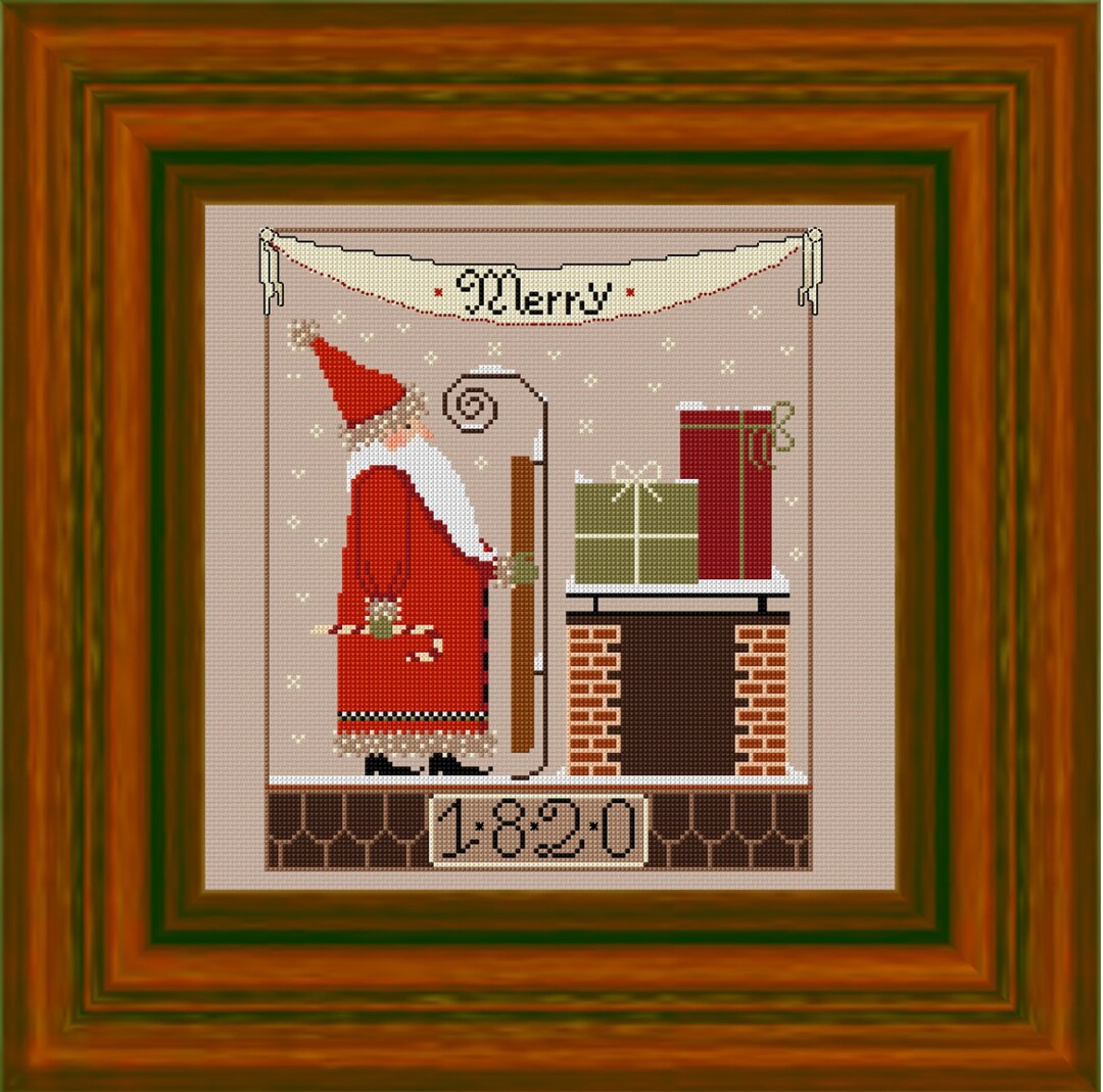 Merry X Mas 1820- Cross Stitch Pattern Vintage Primitive Santa Claus ...