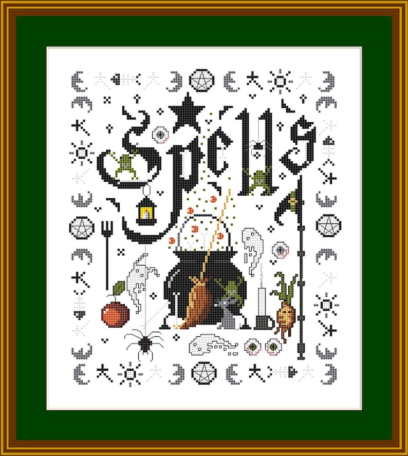 PDF DIGITAL Chart-magic Spells-halloween Cross Stitch,witch,pumpkins ...