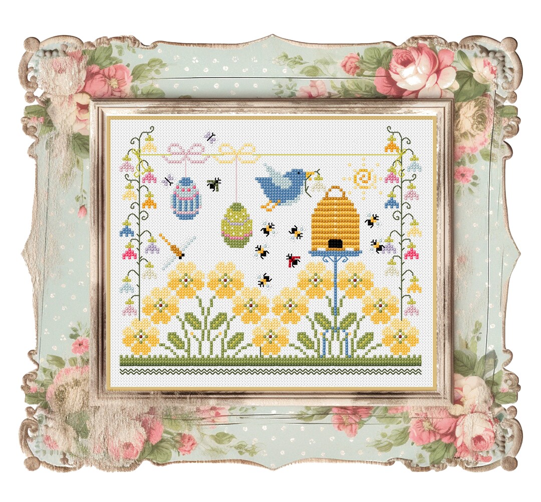 Easter Cross Stitch Pattern PDF – Spring Sampler With Flowers, Bees ...