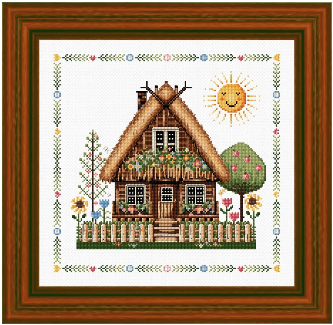 "country Cottage" Cross Stitch Pattern - Rustic Landscape Cross Stitch ...
