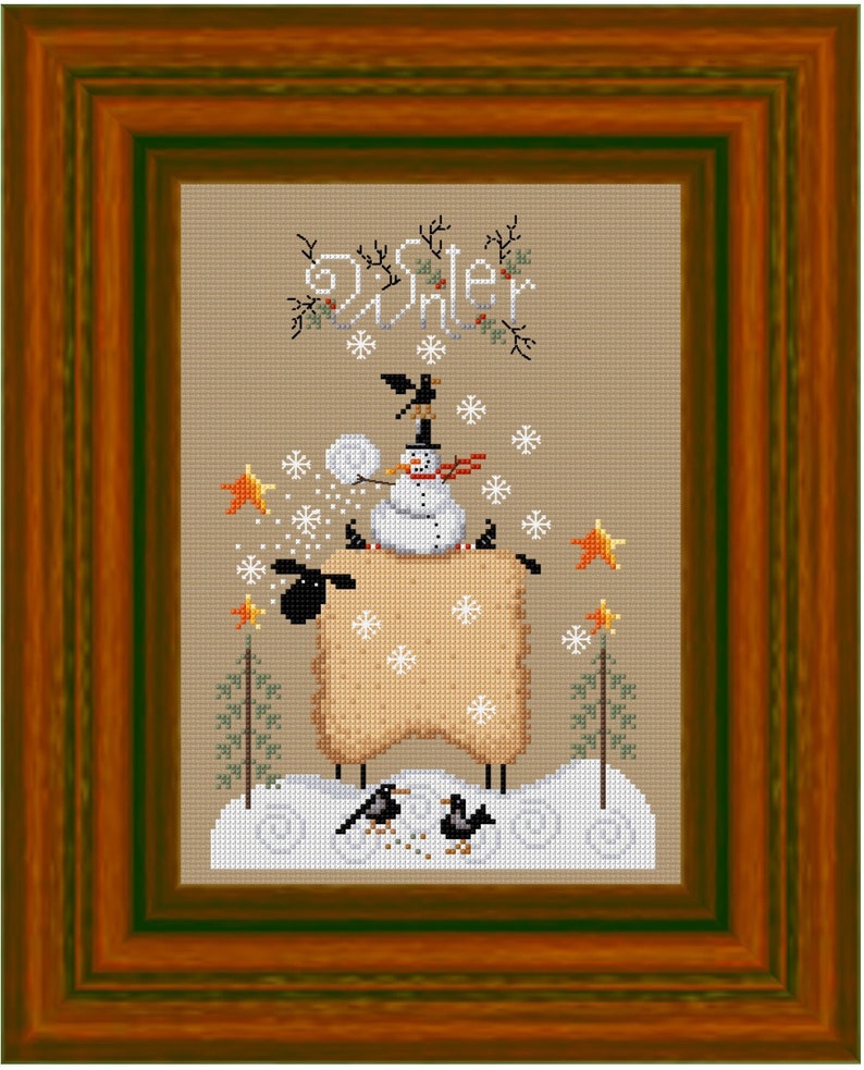 Cross Stitch Pattern Winter primitive Xstitch Pdf - Etsy