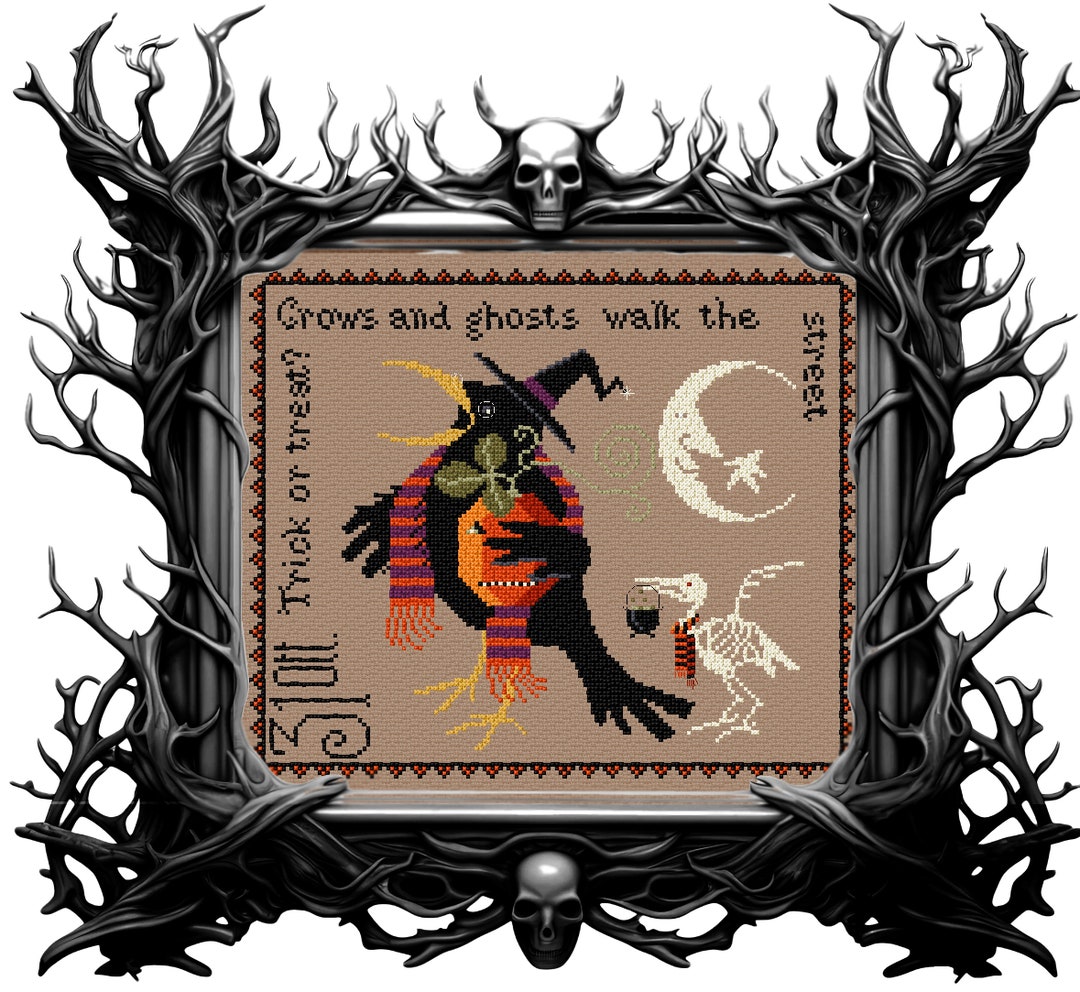 Crows and Ghosts - Cross Stitch Pattern for Halloween in PDF - Etsy
