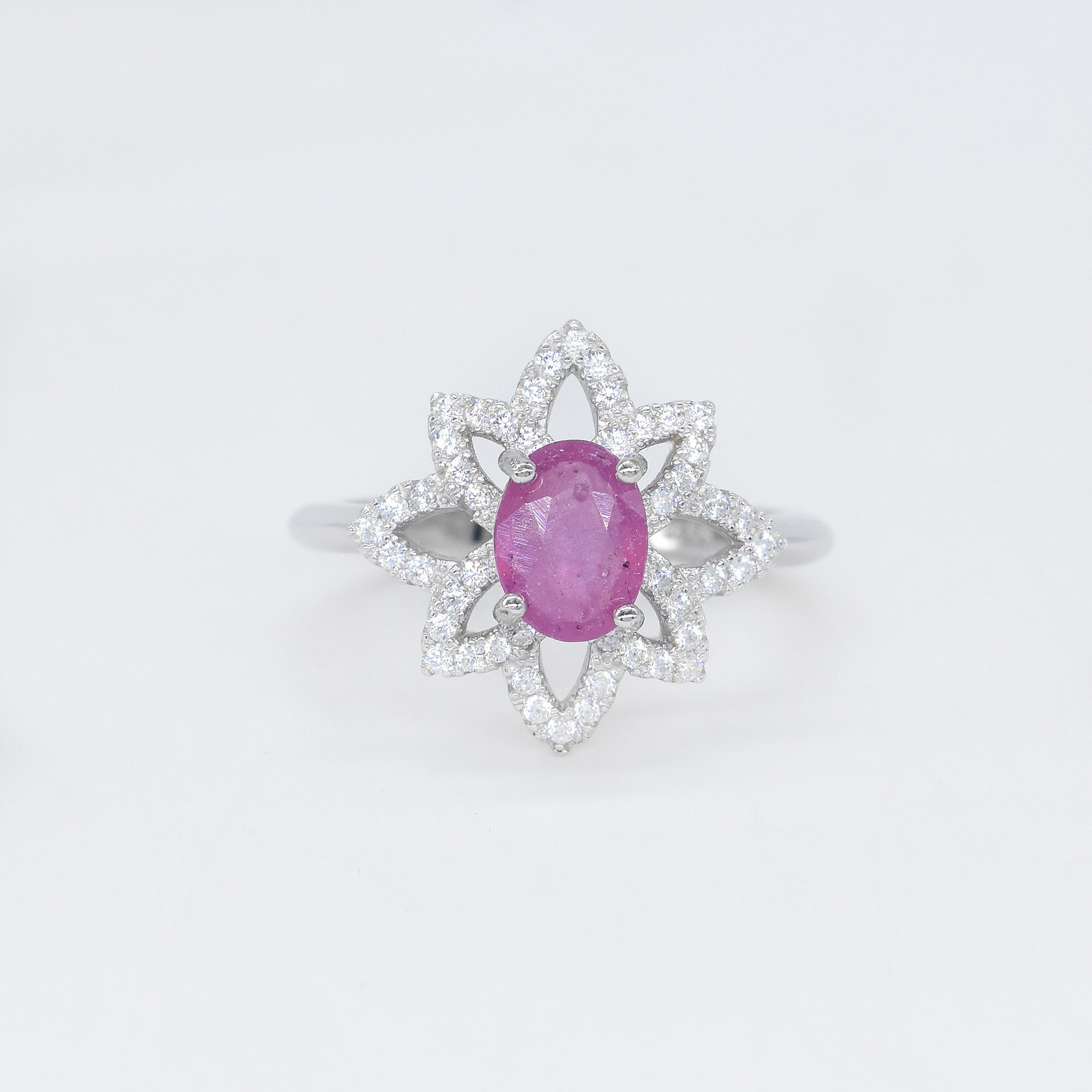 WOW Ruby Ring, 925 Sterling Silver Ring,natural Ruby Gemstone & CZ ...